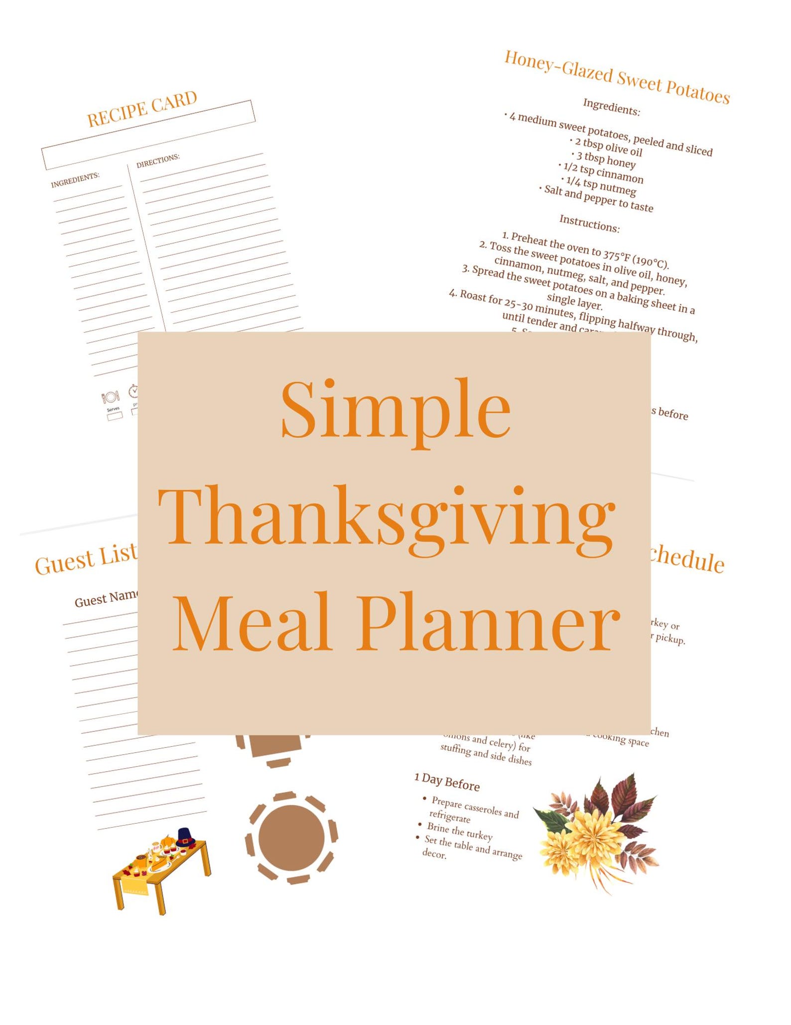 Printable Thanksgiving Meal Planner Thanksgiving Planning Guide Simple ...