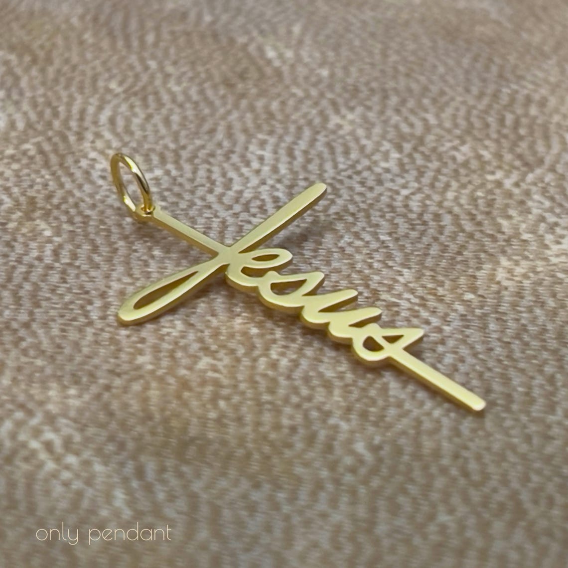 Jesus Script Cross Necklace 14k Gold Plated, Dainty Faith Necklace - Etsy