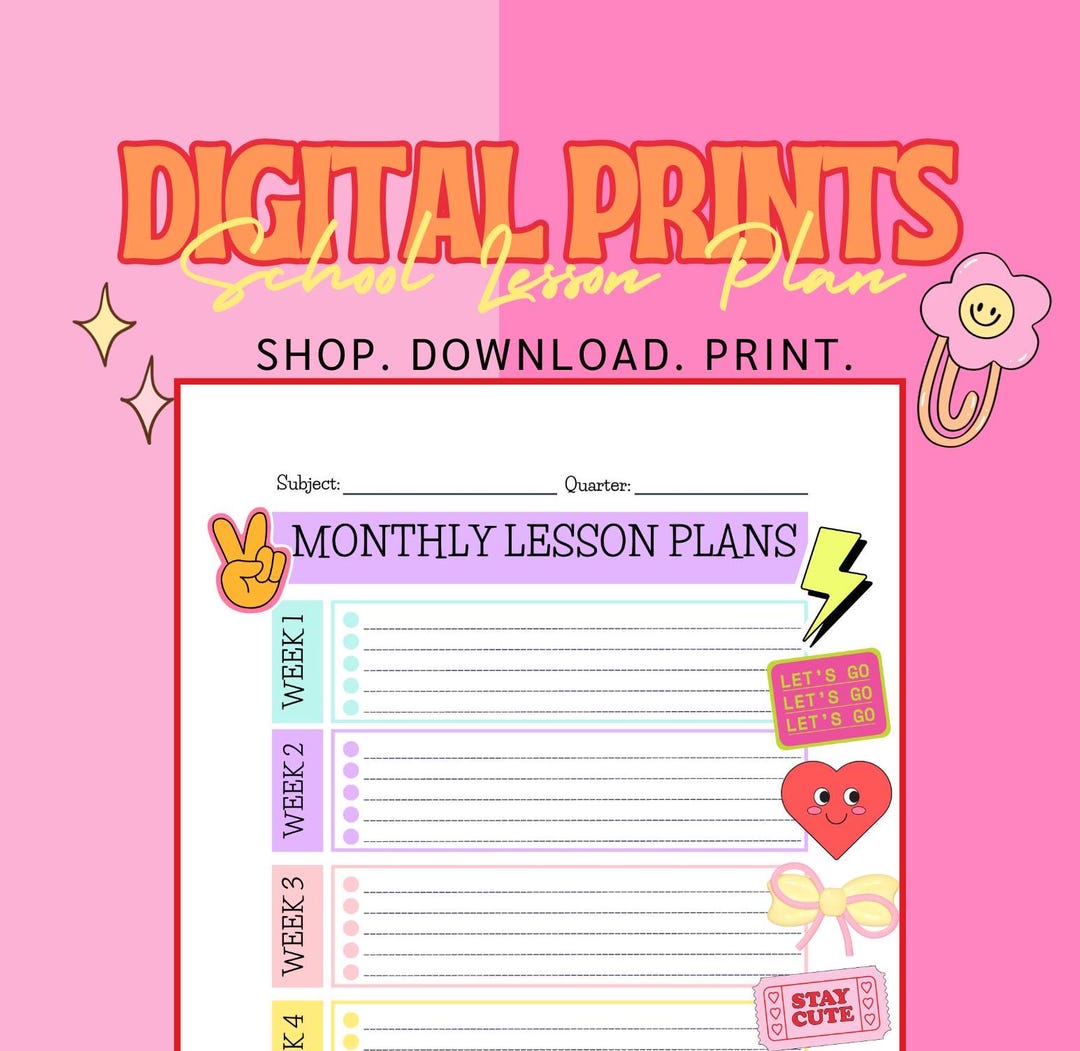 Printable Teacher Lesson Plan Template: Monthly Subject Planner (PDF ...