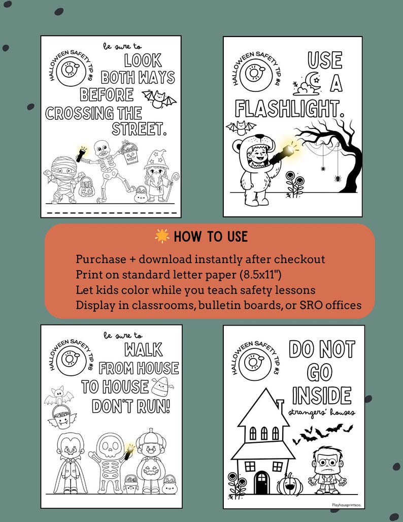 Halloween Safety Coloring Pages for Kids | 10 Printable Activity Sheets ...
