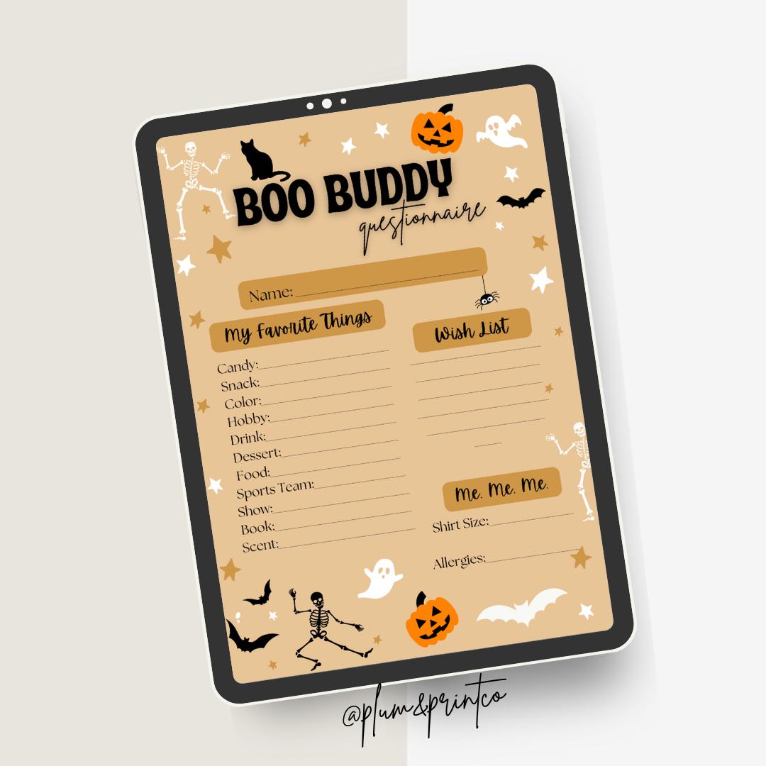 Boo Buddies Questionnaire for Halloween Theme Gift Exchange (work ...