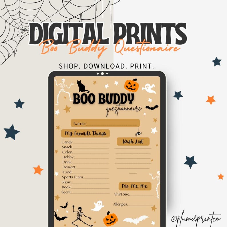 Boo Buddies Questionnaire for Halloween Theme Gift Exchange (work ...