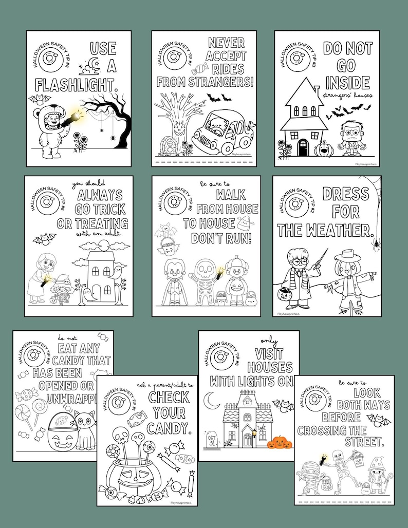 Halloween Safety Coloring Pages for Kids | 10 Printable Activity Sheets ...
