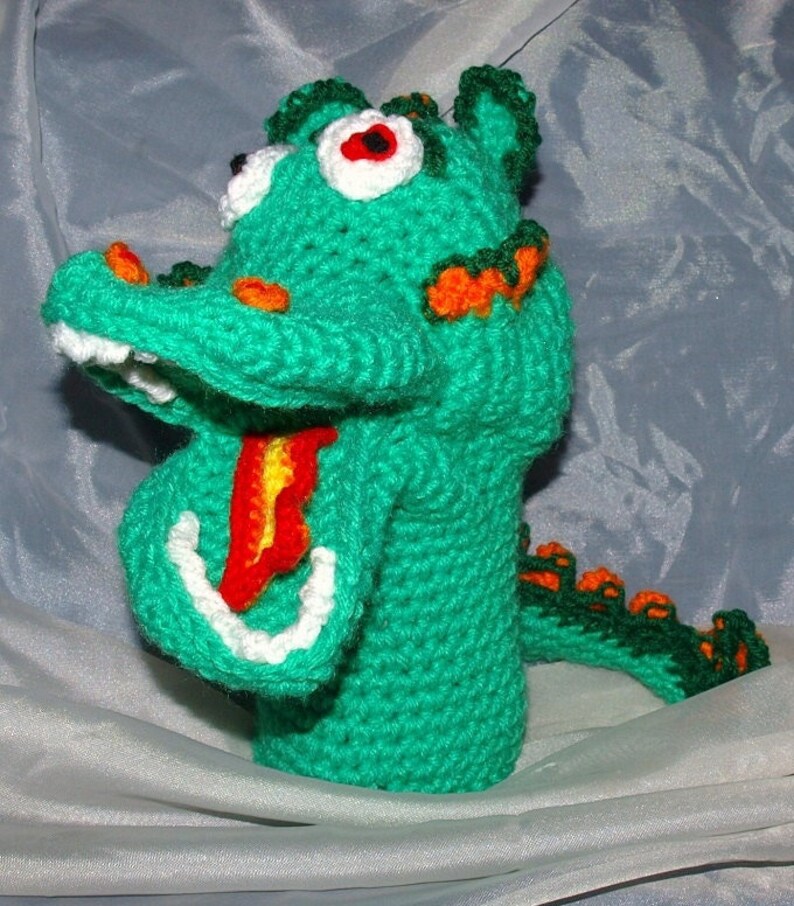 Crochet Green Dragon Hand Puppet - Etsy