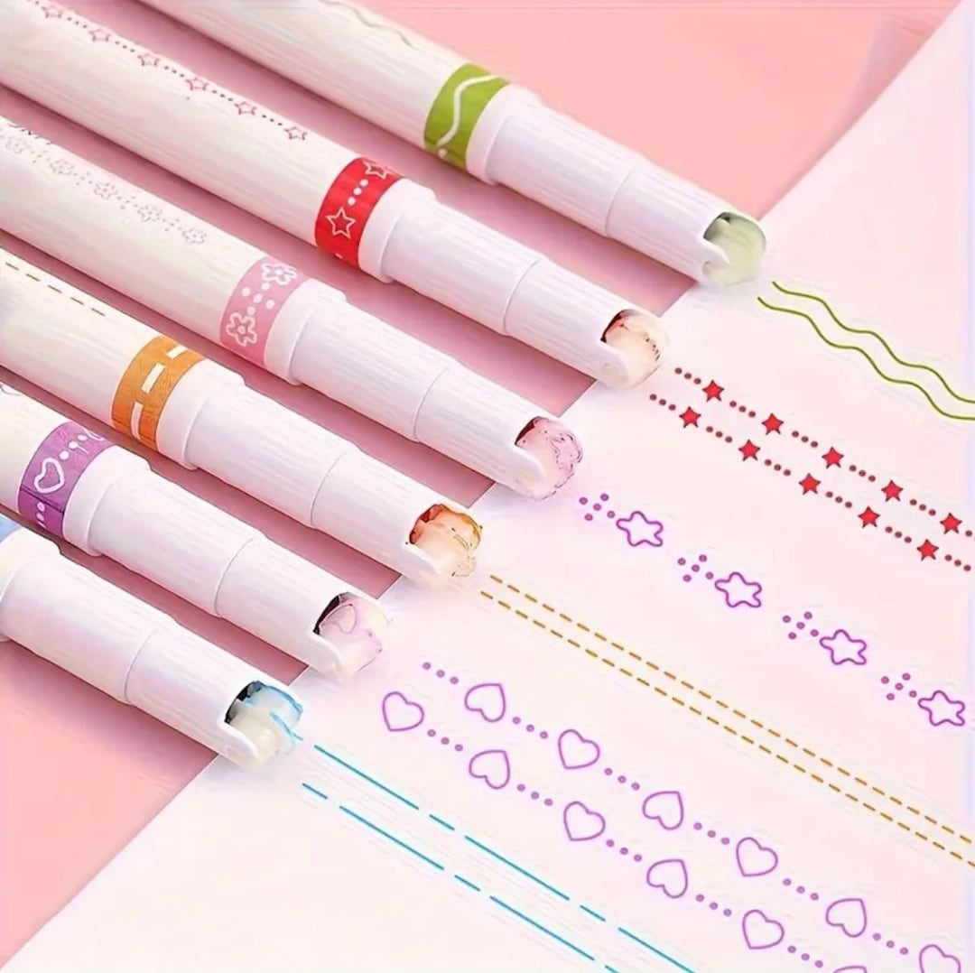 Rolling Stamp Highlighters - 6 Unique Shapes & Colors for Journaling ...