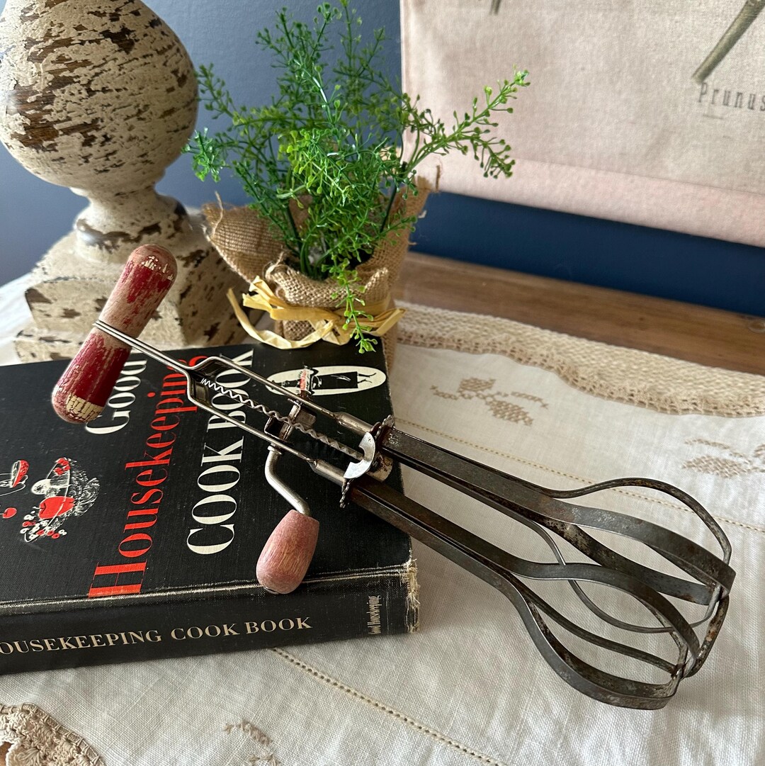 Vintage Red Wood Handle Rotary Hand Mixer- High Speed Super Center ...