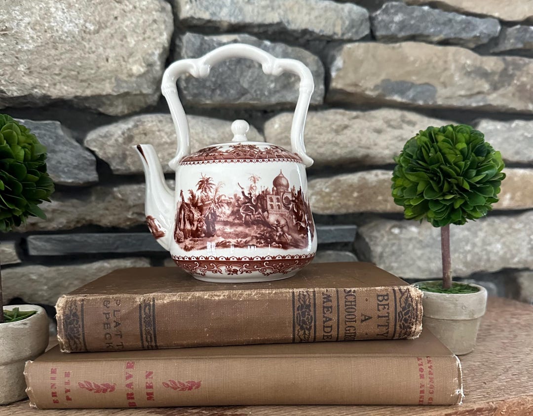 Vintage Antiche Riproduzioni Porcelain Brown Transferware Teapot ...