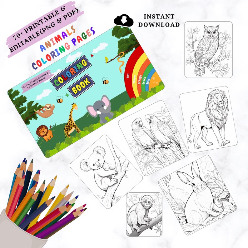 70 Cute Animal Coloring Pages for Kids Zoo, Safari, Farm, Wild & Sea ...