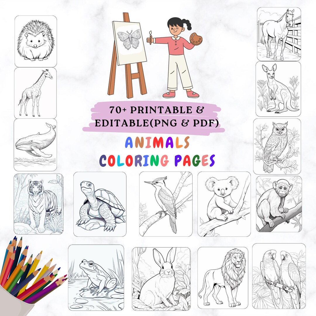 70 Cute Animal Coloring Pages for Kids Zoo, Safari, Farm, Wild & Sea ...