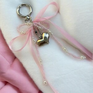 Pearl Bow Keychain Beaded Keychain Korean Style Y2K Heart Bag Accessory ...