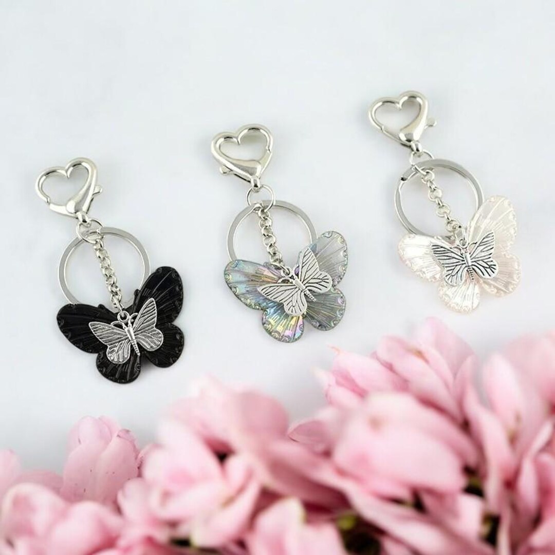 Metal Colorful Butterfly & Transparent Keychain - Trendy Retro Heart ...