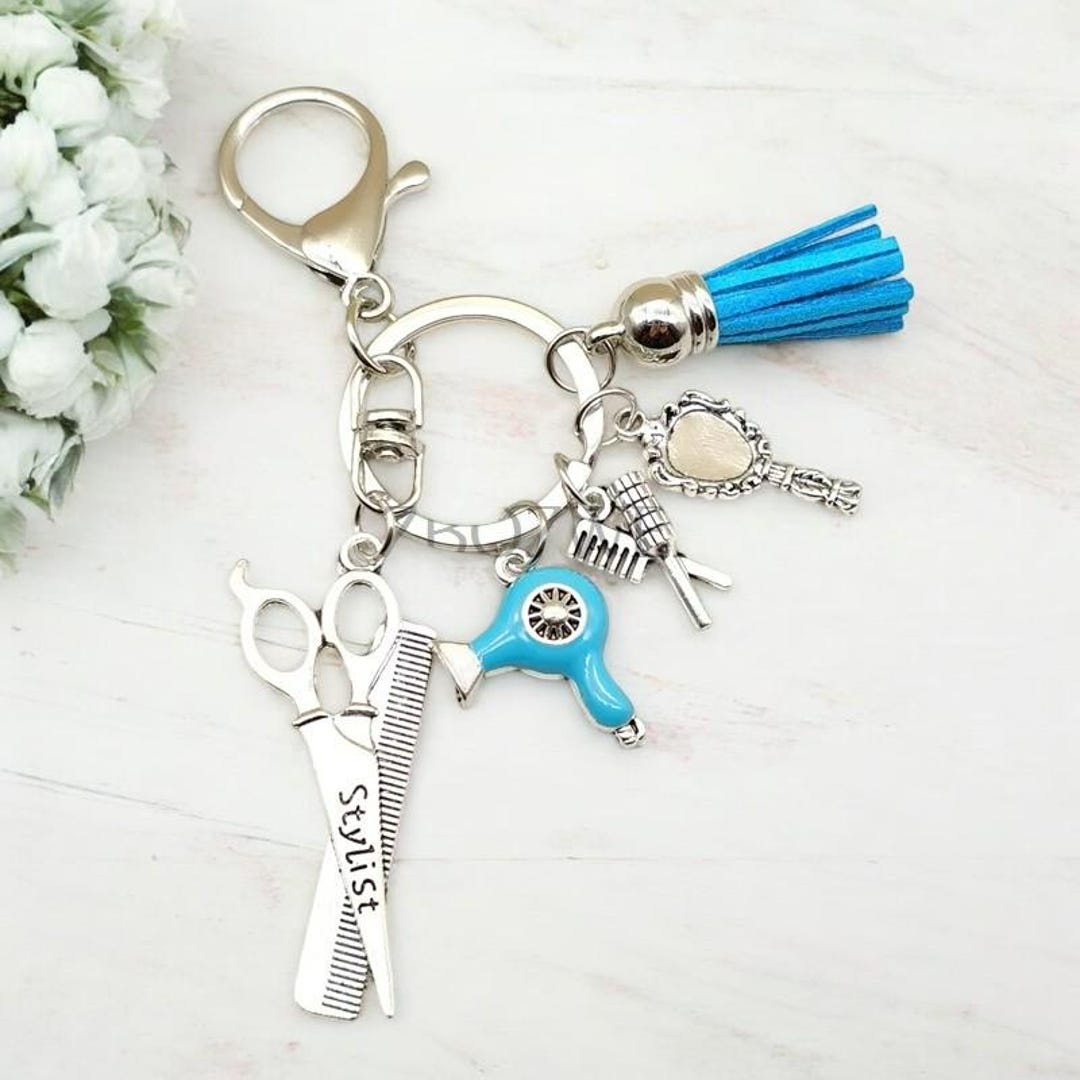 Hairdresser Scissors Comb Hair Dryer Keychain | Personalized Barber ...