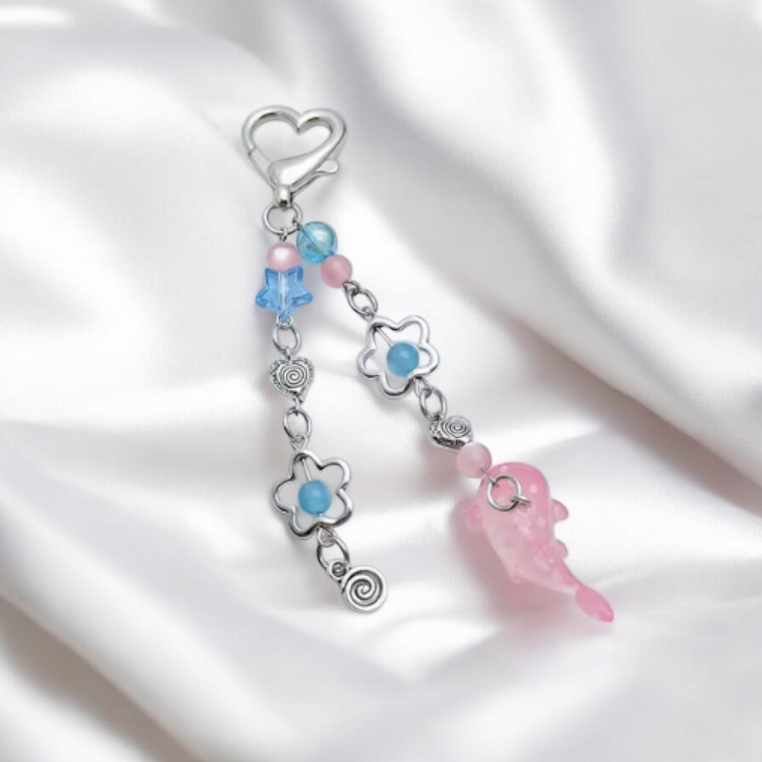 Y2K Aesthetic Keychain – Sea Whale Flower Charm Keychain for Bag ...