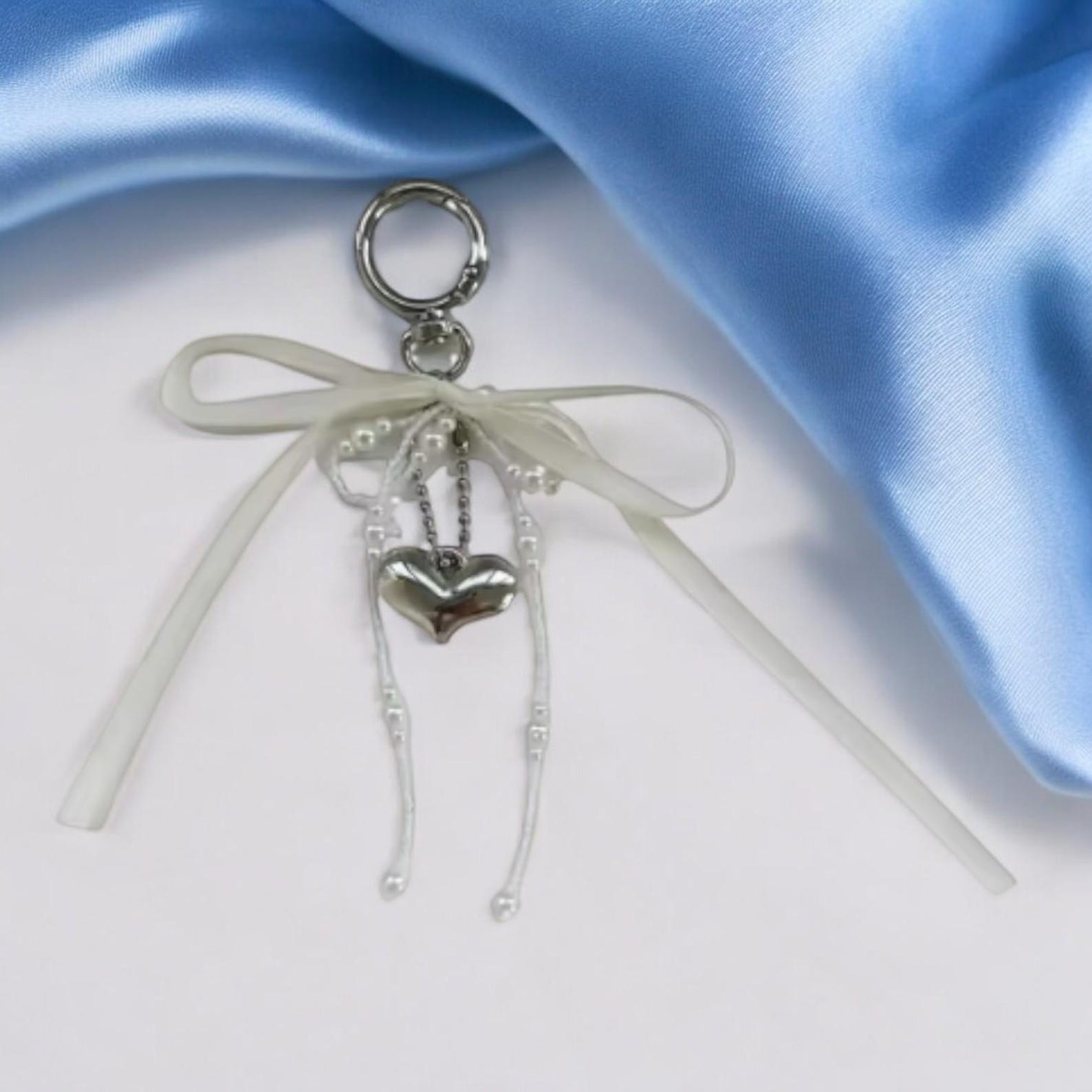 Pearl Bow Keychain Beaded Keychain Korean Style Y2K Heart Bag Accessory ...