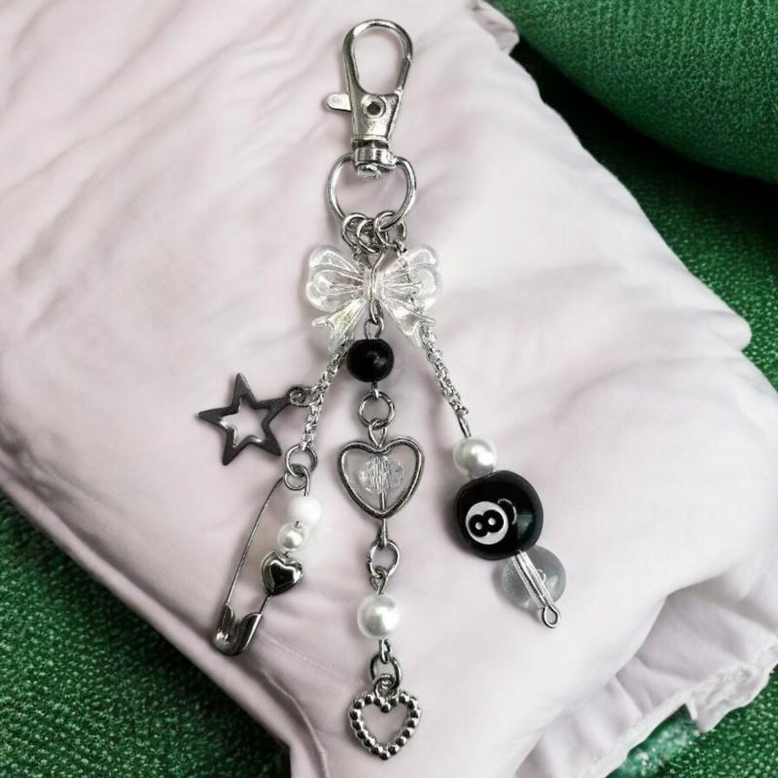 Handmade Number 8 Billiard Ball Keychain - Lucky Charm Bag Accessory ...