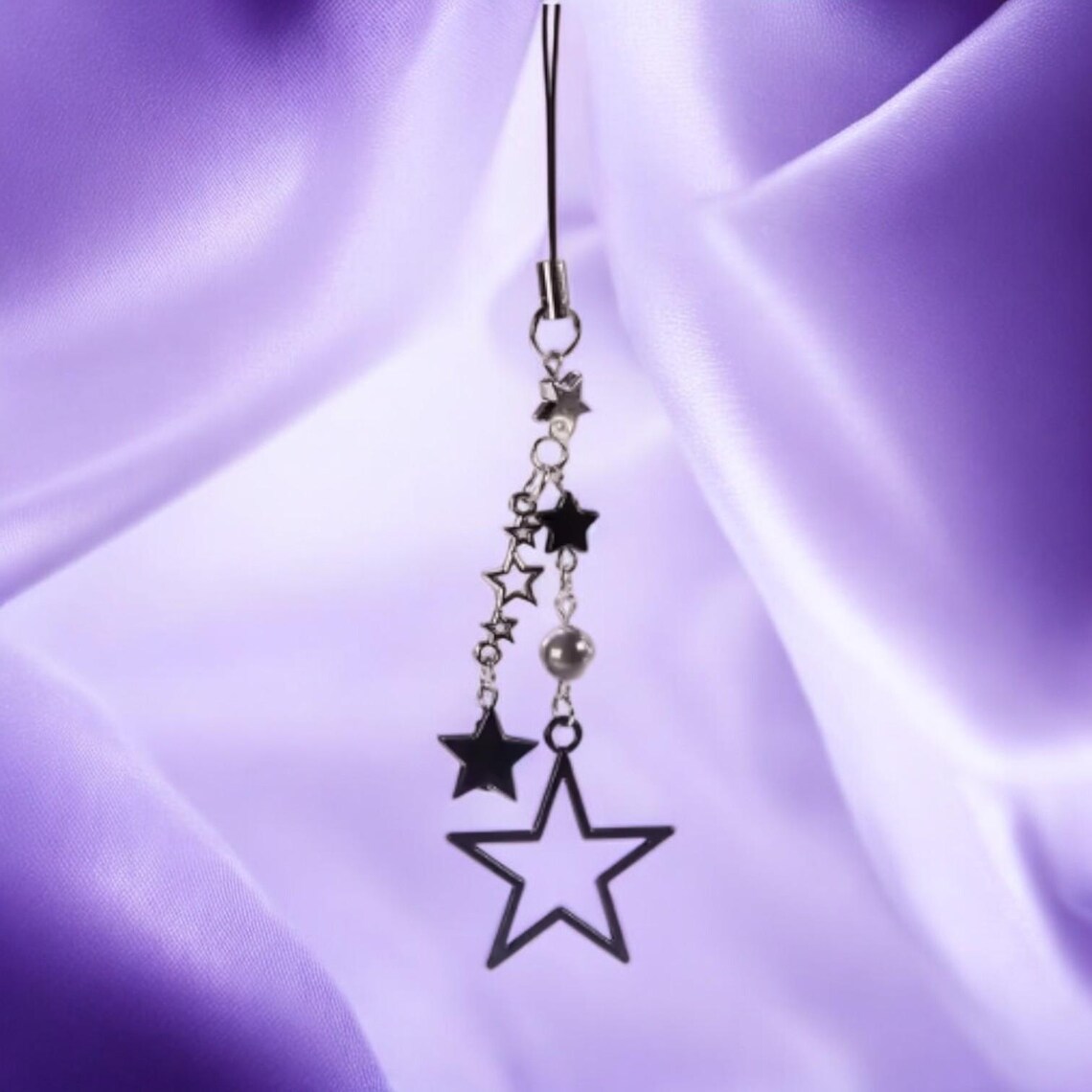 Y2K Black Star Charm Phone Lanyard – Handmade Backpack Bag Keychain ...
