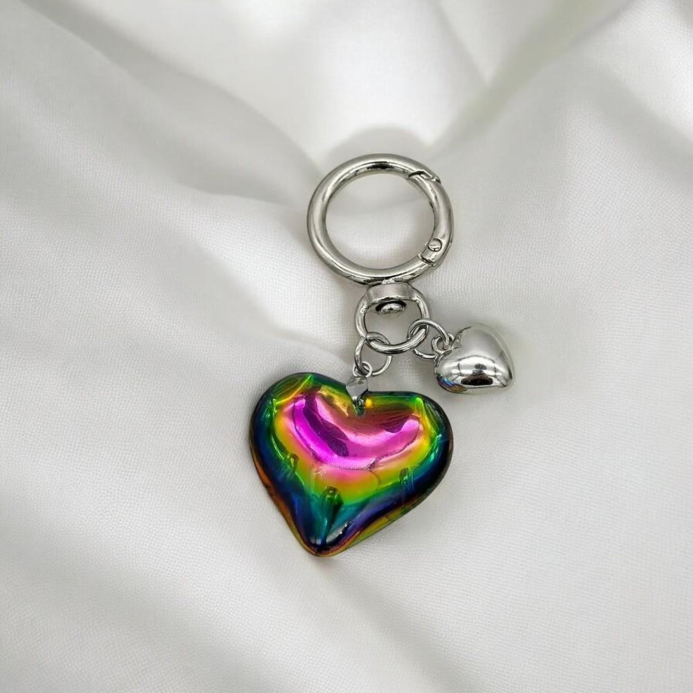 Grunge Heart Keychain Multi-colored Heart Charm Edgy Accessory Unique ...