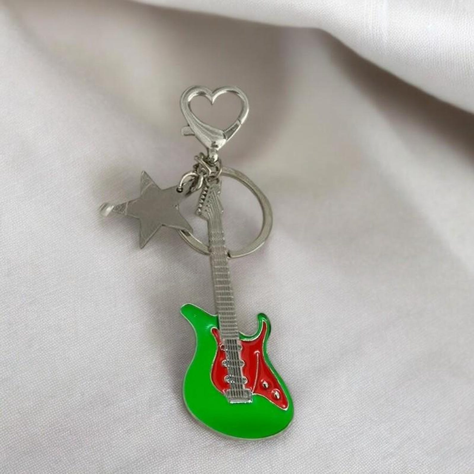 Y2K Guitar With Star Charm Keychain | Punk Rock Keychain | Unisex ...