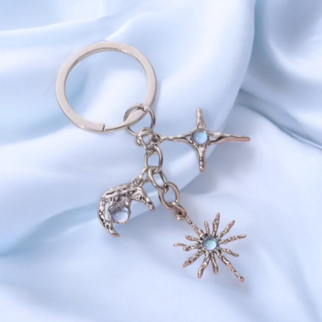 Y2K Moon Star Shiny Stone Keychain – Handmade Grunge Gothic Style for ...