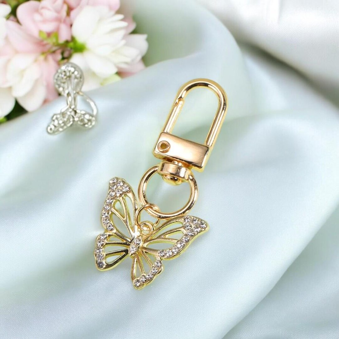 Rhinestone Butterfly Crystal Keychain | Handmade Gold Silver Gift | for ...