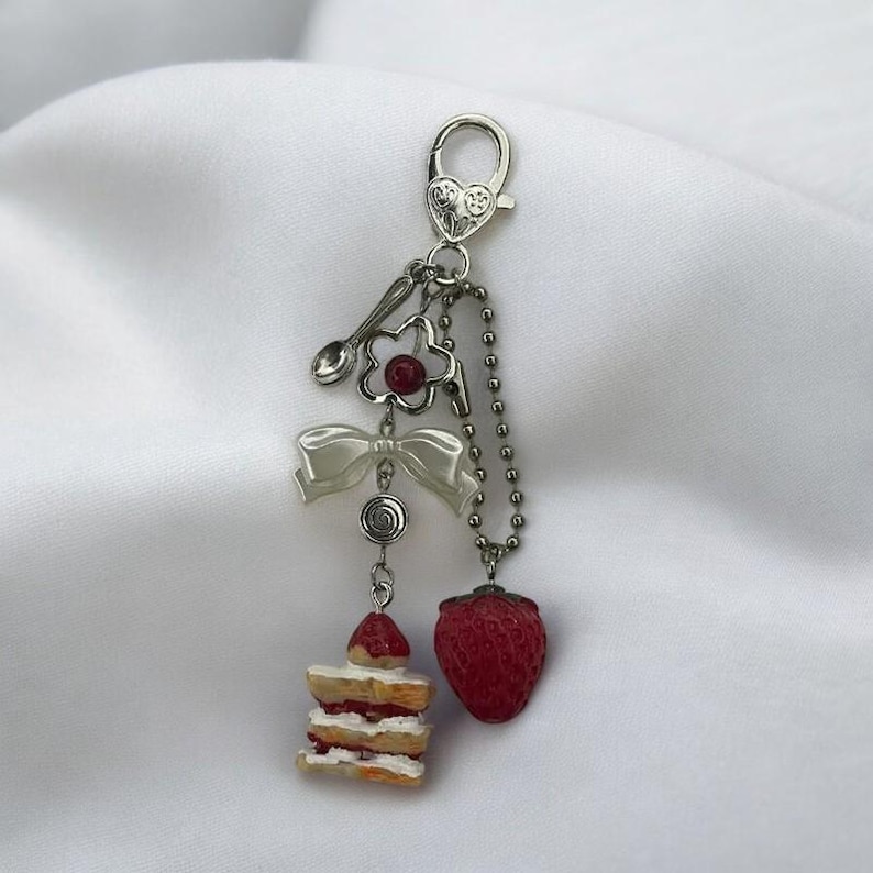 Handmade Strawberry Cake Keychain - Cute Miniature Dessert Jewelry ...