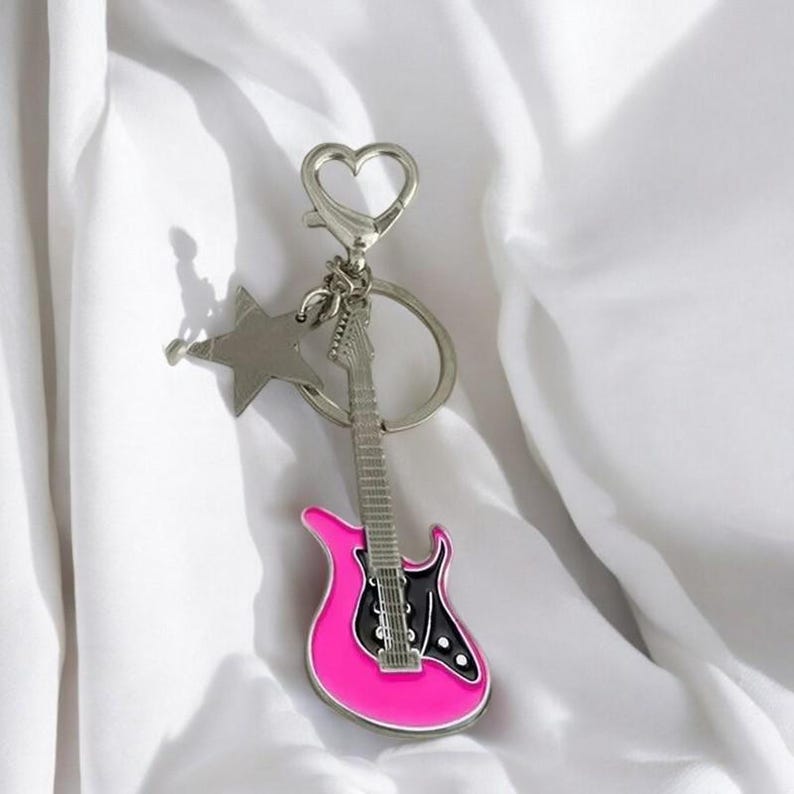 Y2K Guitar With Star Charm Keychain | Punk Rock Keychain | Unisex ...
