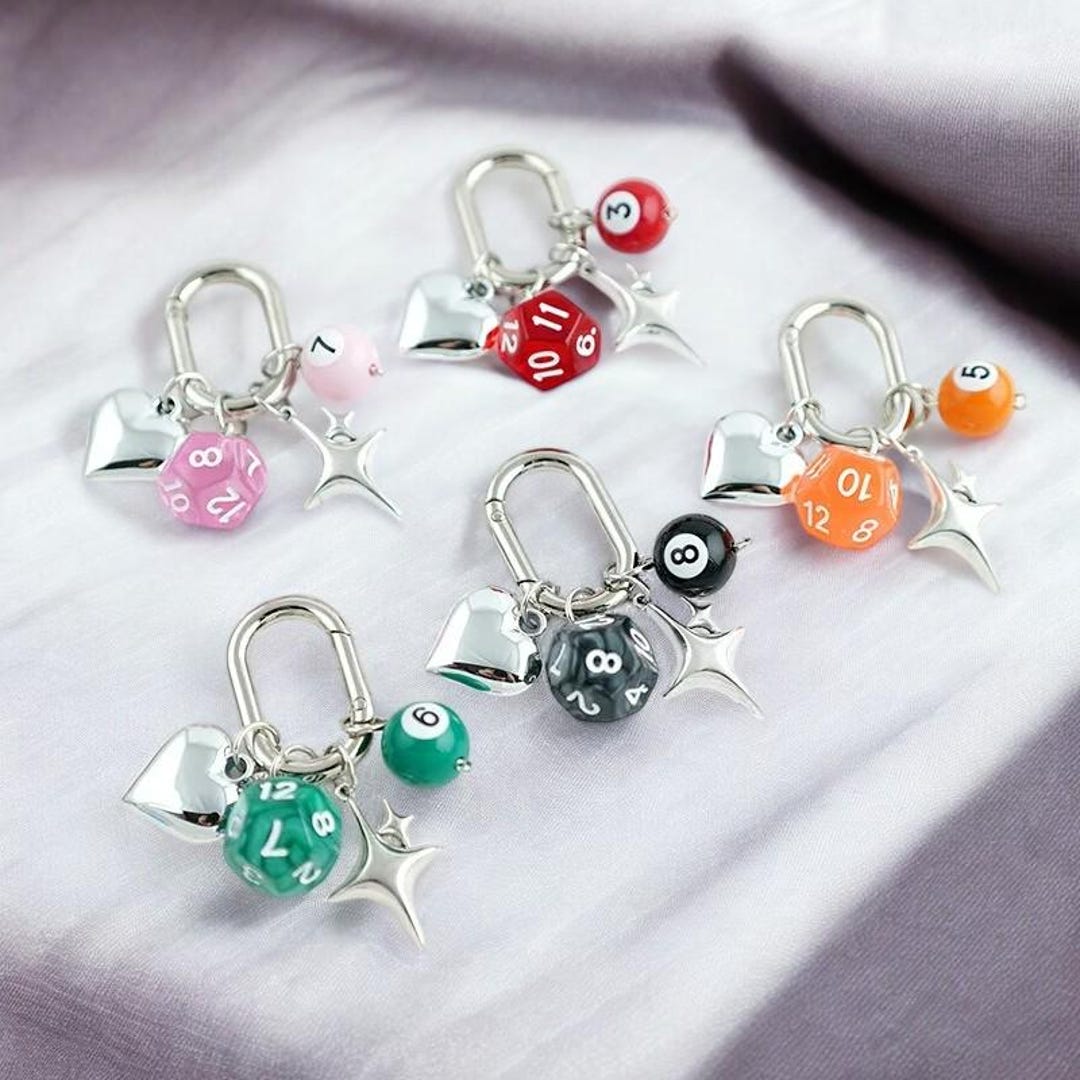 Billiard Pool Keychain - Lucky Dice & No. 8 Billiard Ball Charm ...
