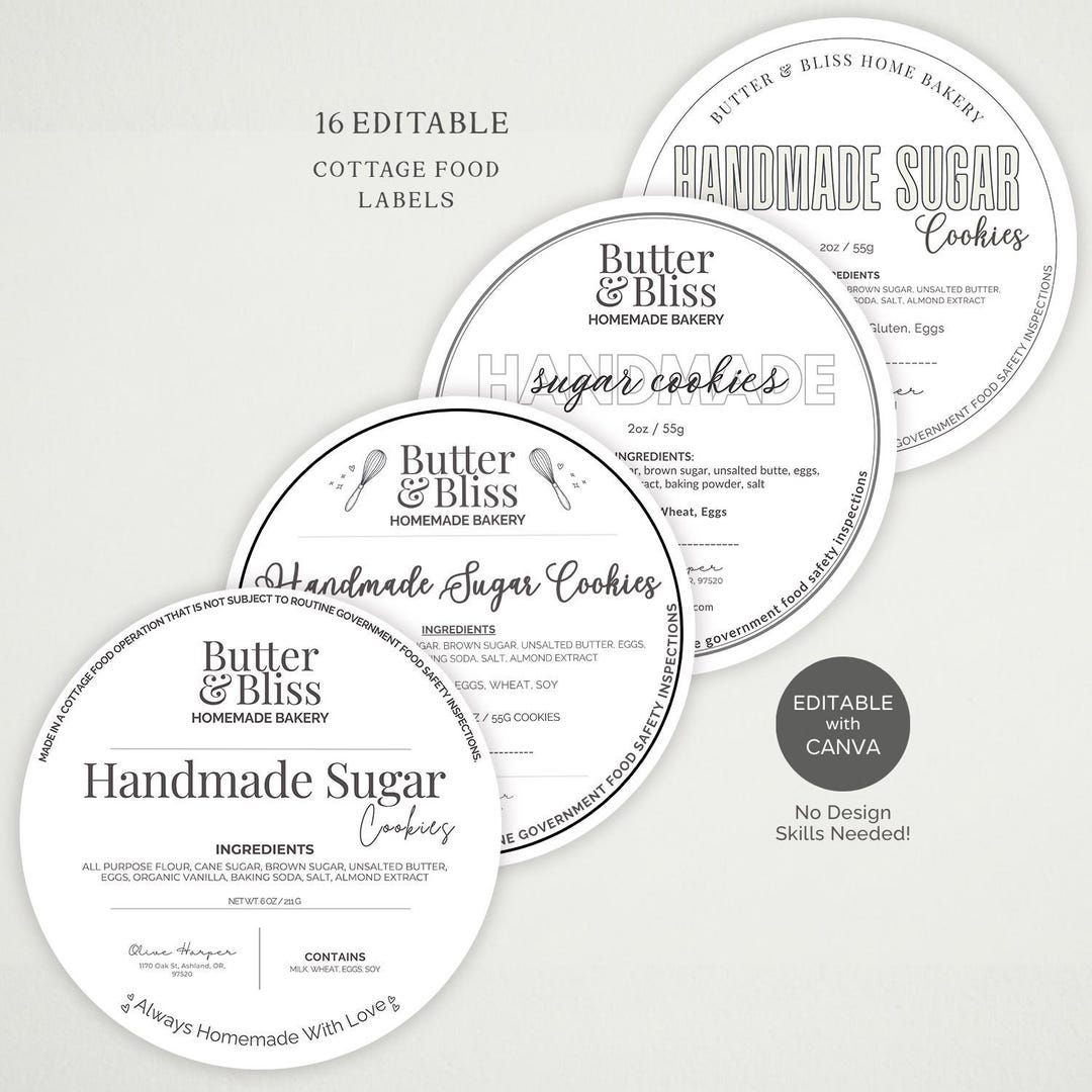 Cottage Food Label Bundle, Editable Canva Templates, Home Bakery Labels ...