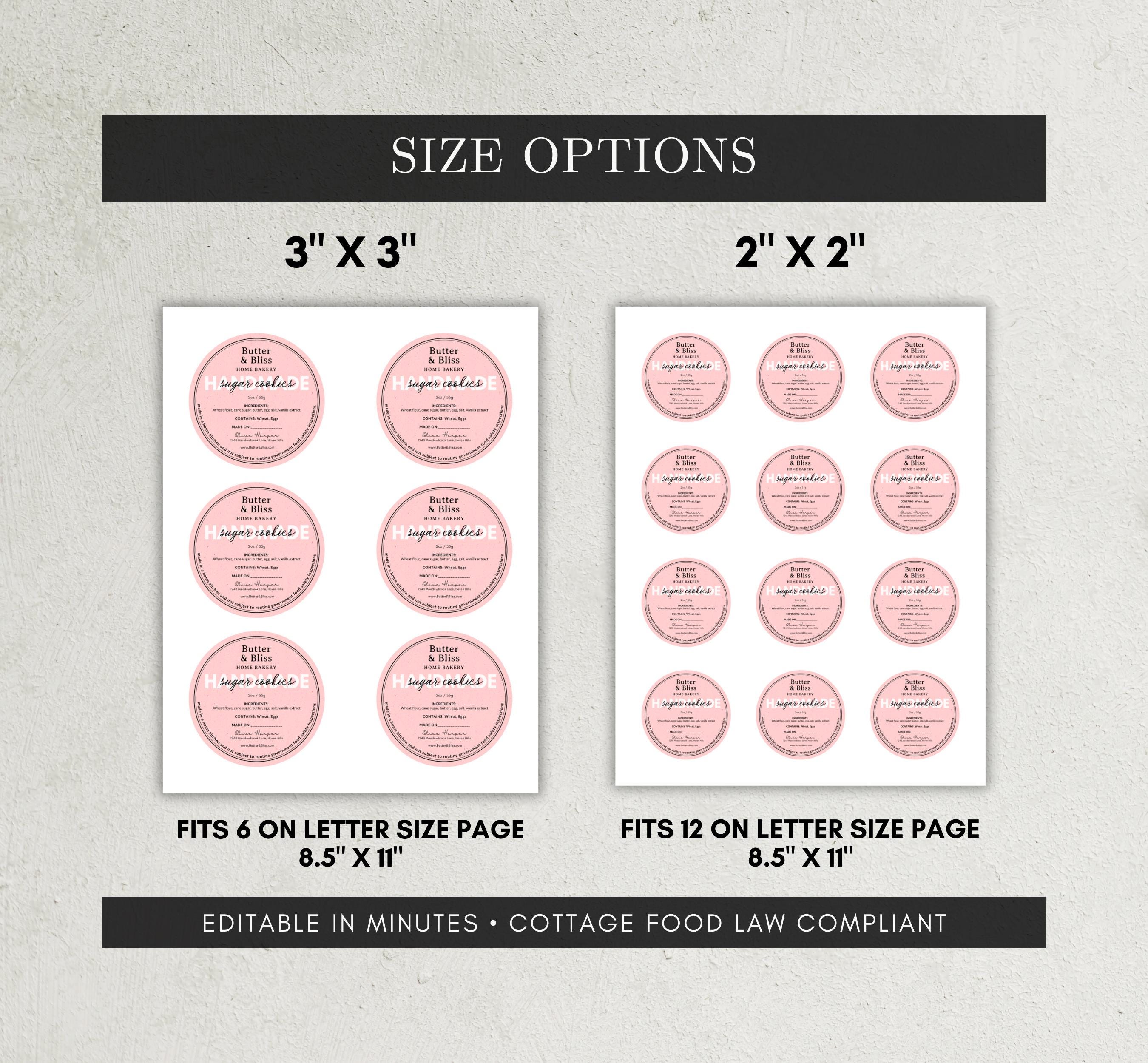 Editable Cottage Food Label Template, Printable Bakery Labels for Home ...