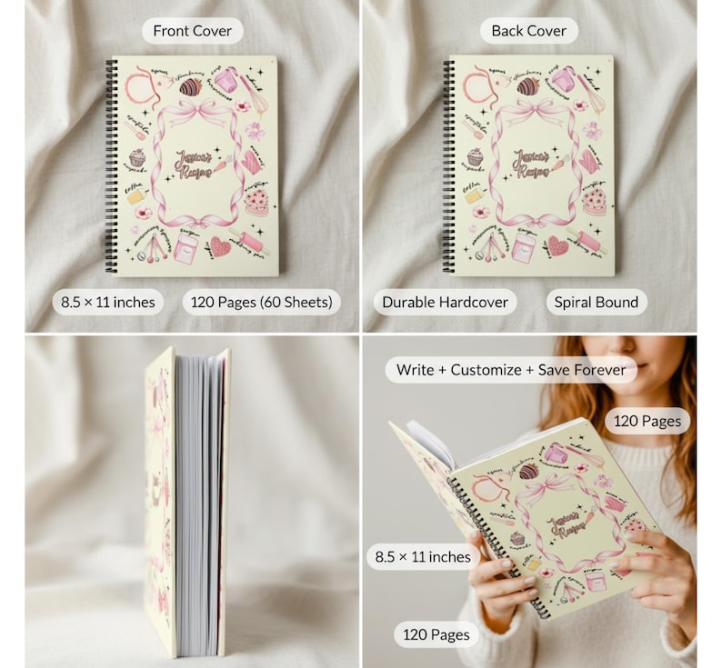 Personalized Recipe Book Hardcover 8.5×11, Custom Blank Family Cookbook ...
