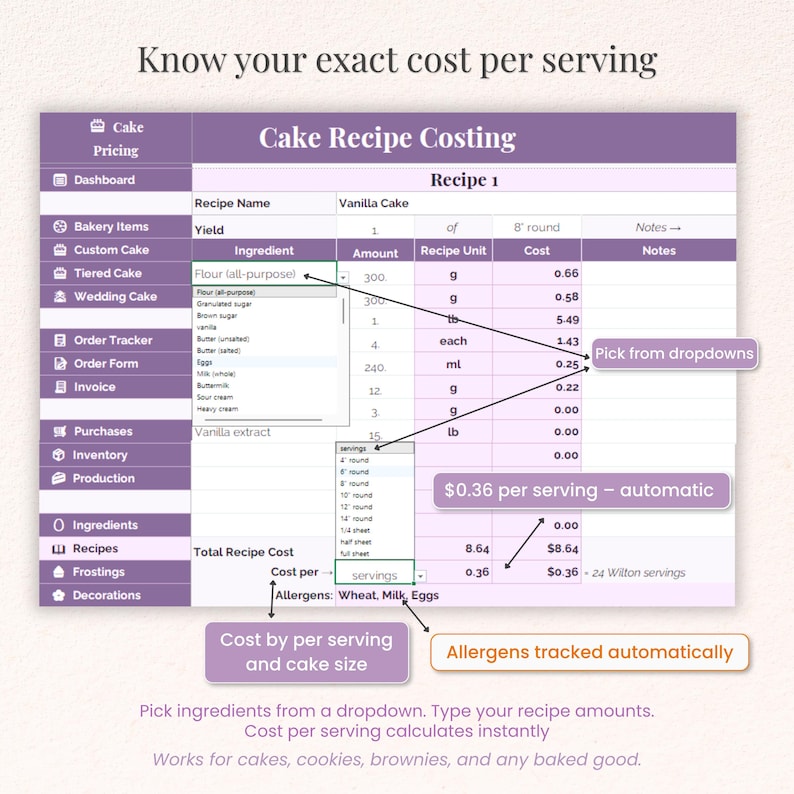 Cake Pricing Calculator Spreadsheet | Excel & Google Sheets | Bakery ...