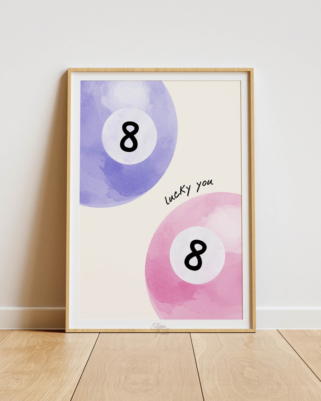 Lucky 8 Ball Vintage Wall Art, Pink Pool Ball Positive Preppy Retro ...