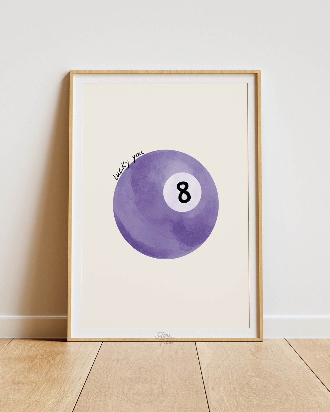 Lucky 8 Ball Print, Vintage Pool Ball Wall Art Print, Purple Pool Ball ...