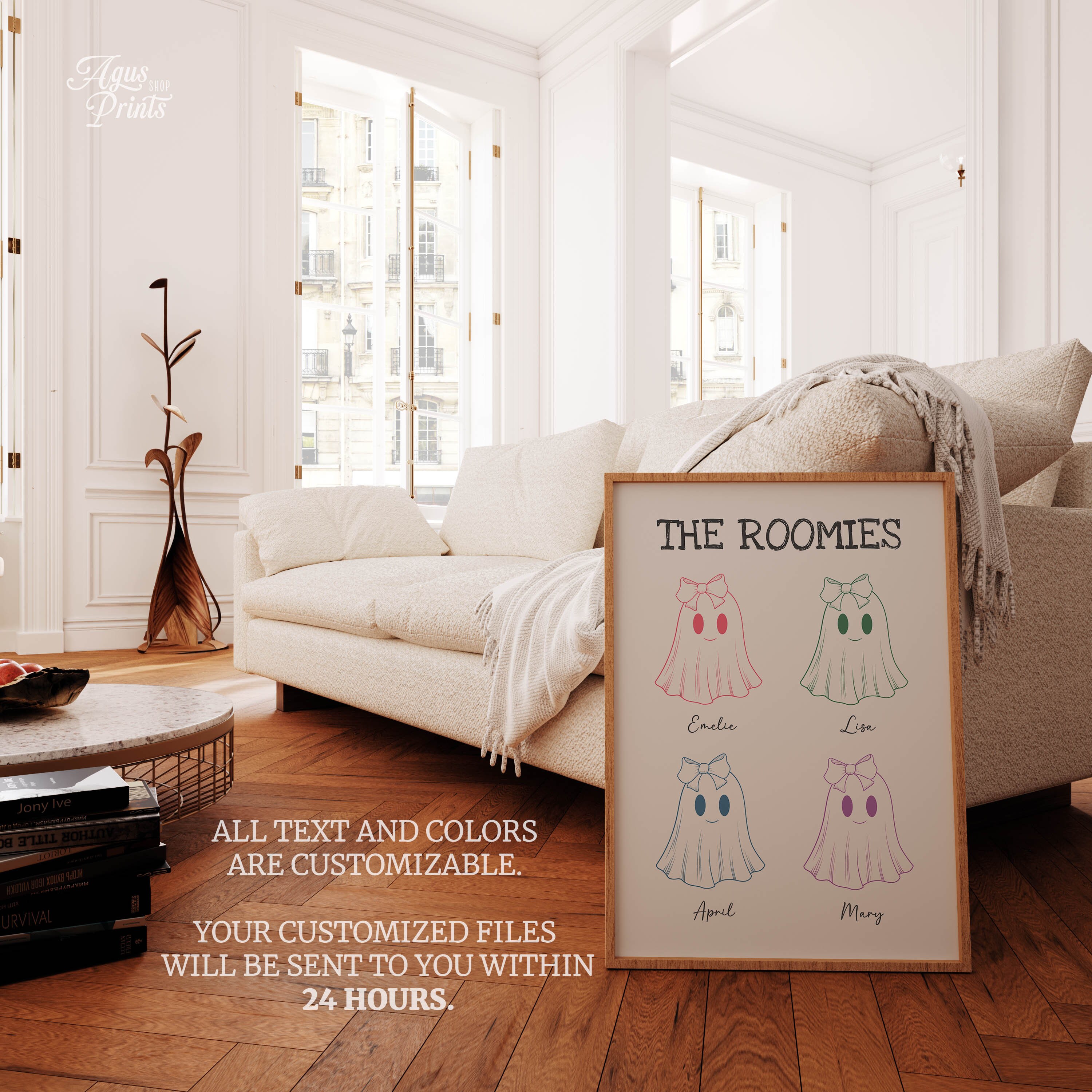 Personalized Roommate Print, Custom Halloween Wall Art, Custom Roomies ...