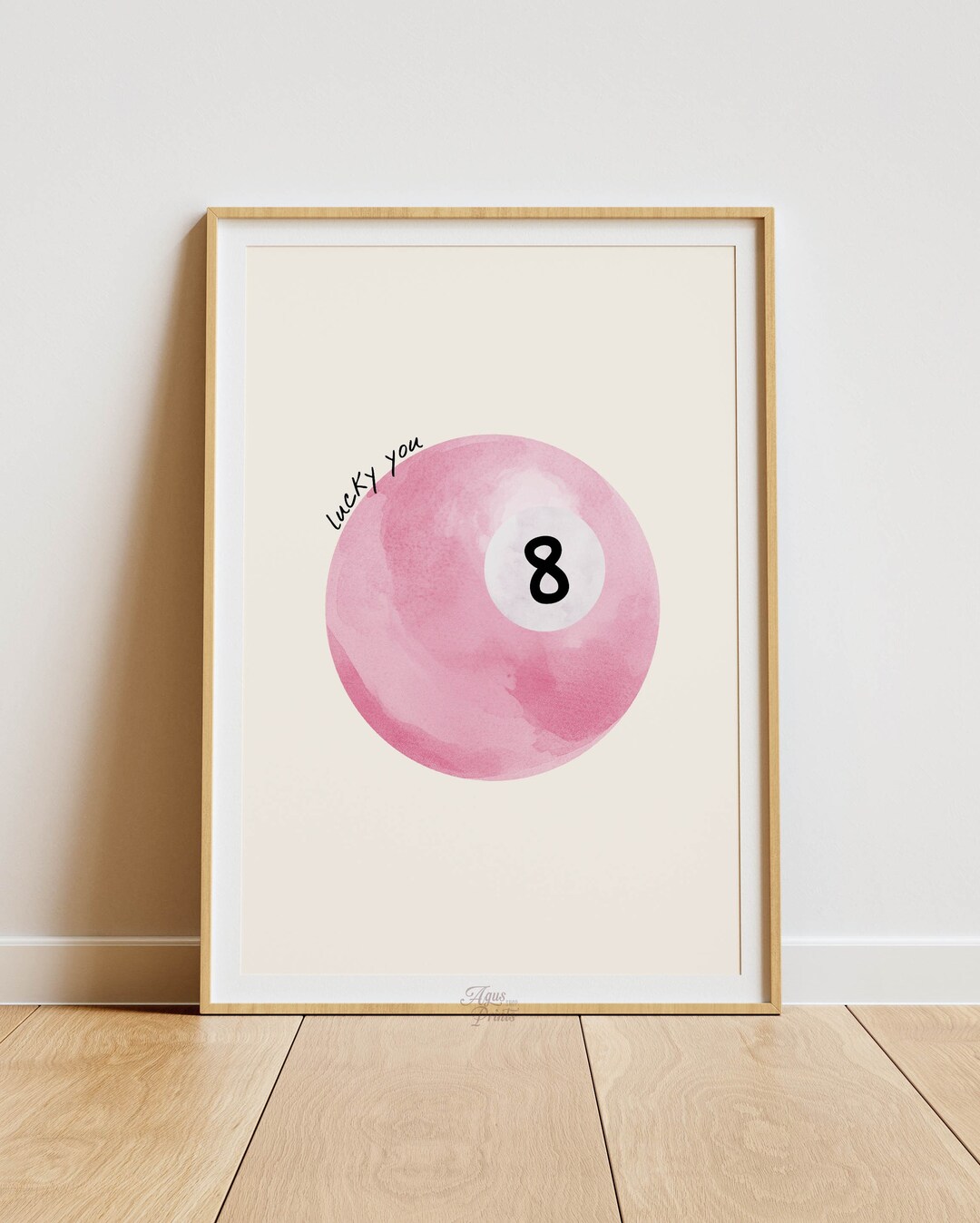 Lucky 8 Ball Wall Art, Vintage Pool Ball Wall Art Print, Pink Pool Ball ...