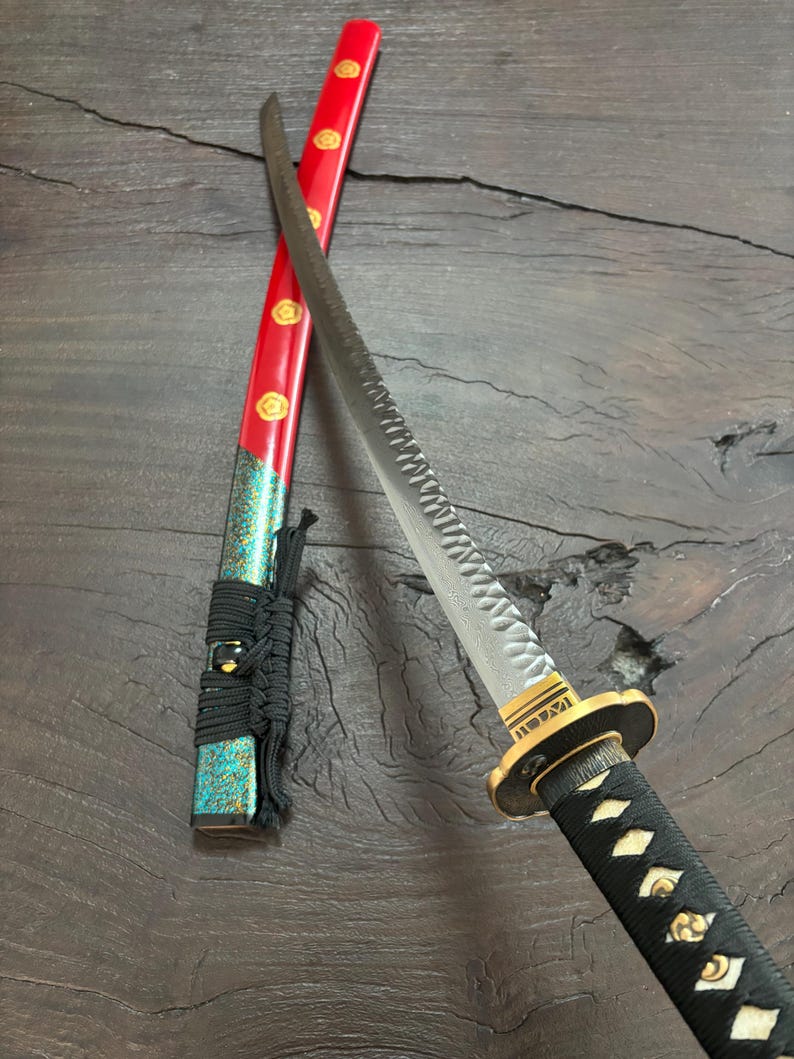Handcrafted Japanese Style Sword - Damascus Steel Blade, Full Tang ...