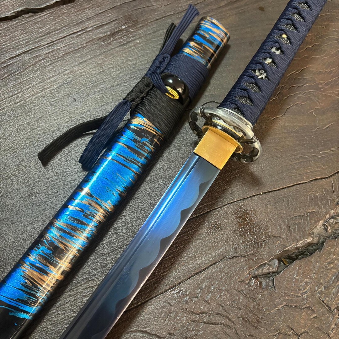 Hand-forged Japanese Katana Art Display - Blued Manganese Steel Blade ...