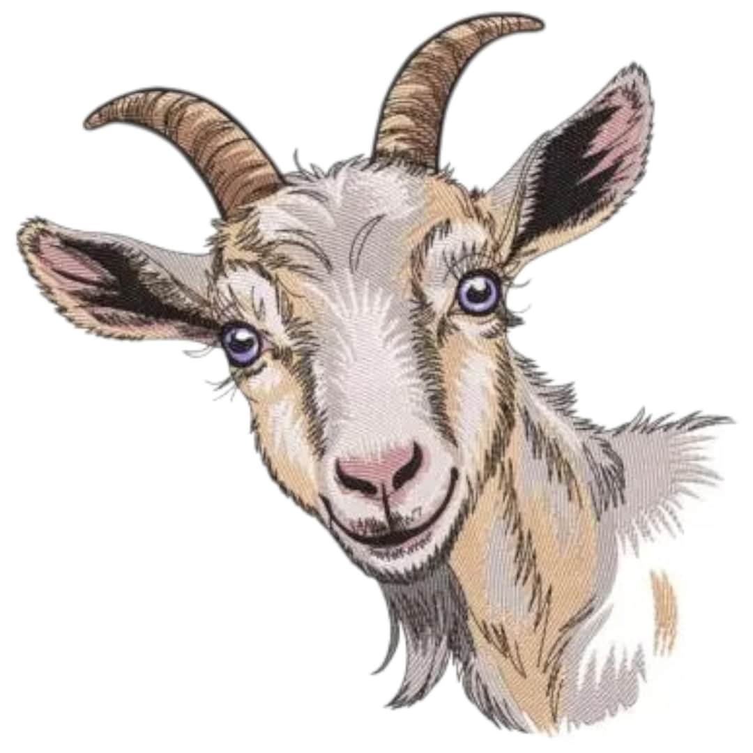 Smiling Goat Portrait Embroidery,machine Embroidery, Smiling Goat, Goat ...