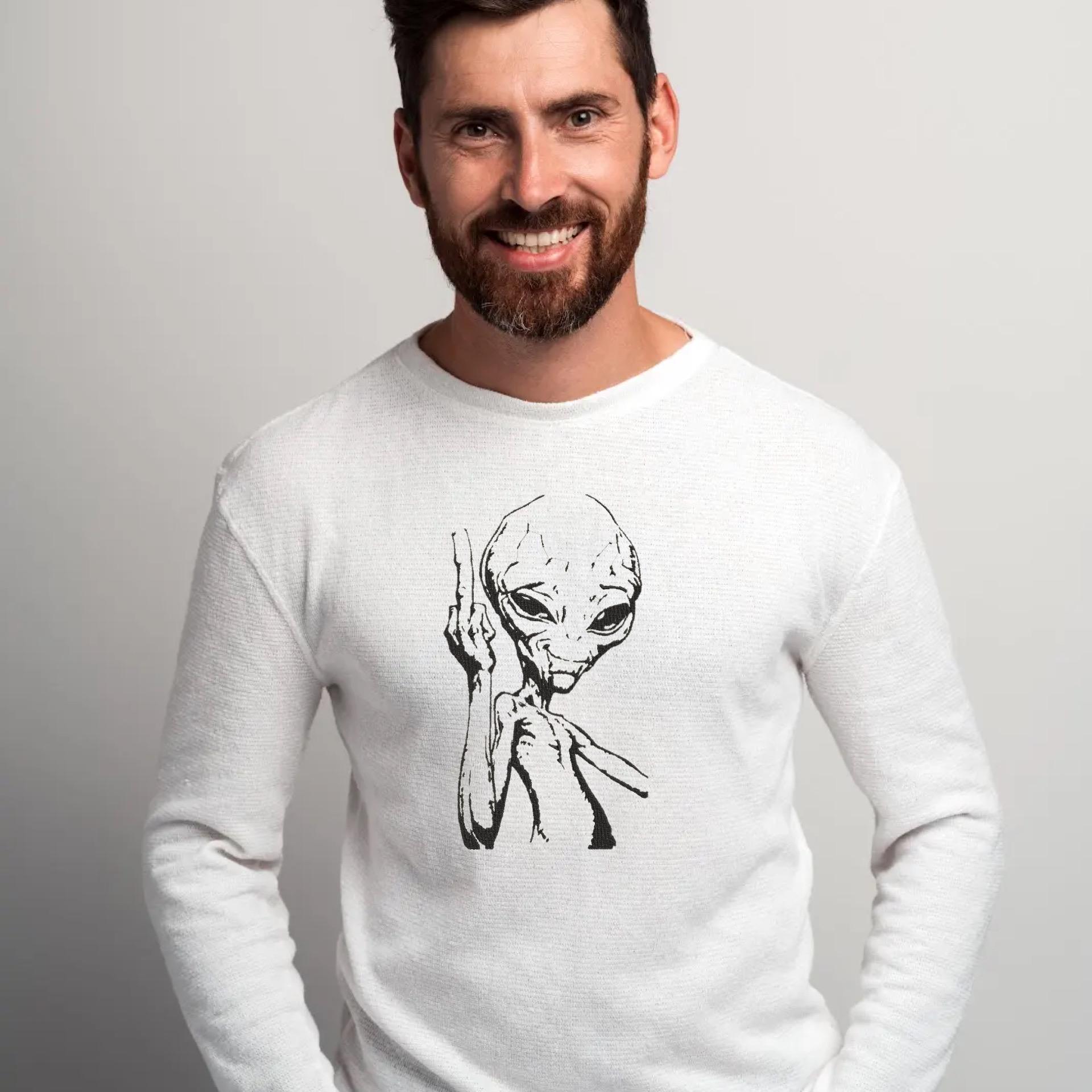 Alien With Middle Finger Embroidery Design, Fun Embroidery Design ...