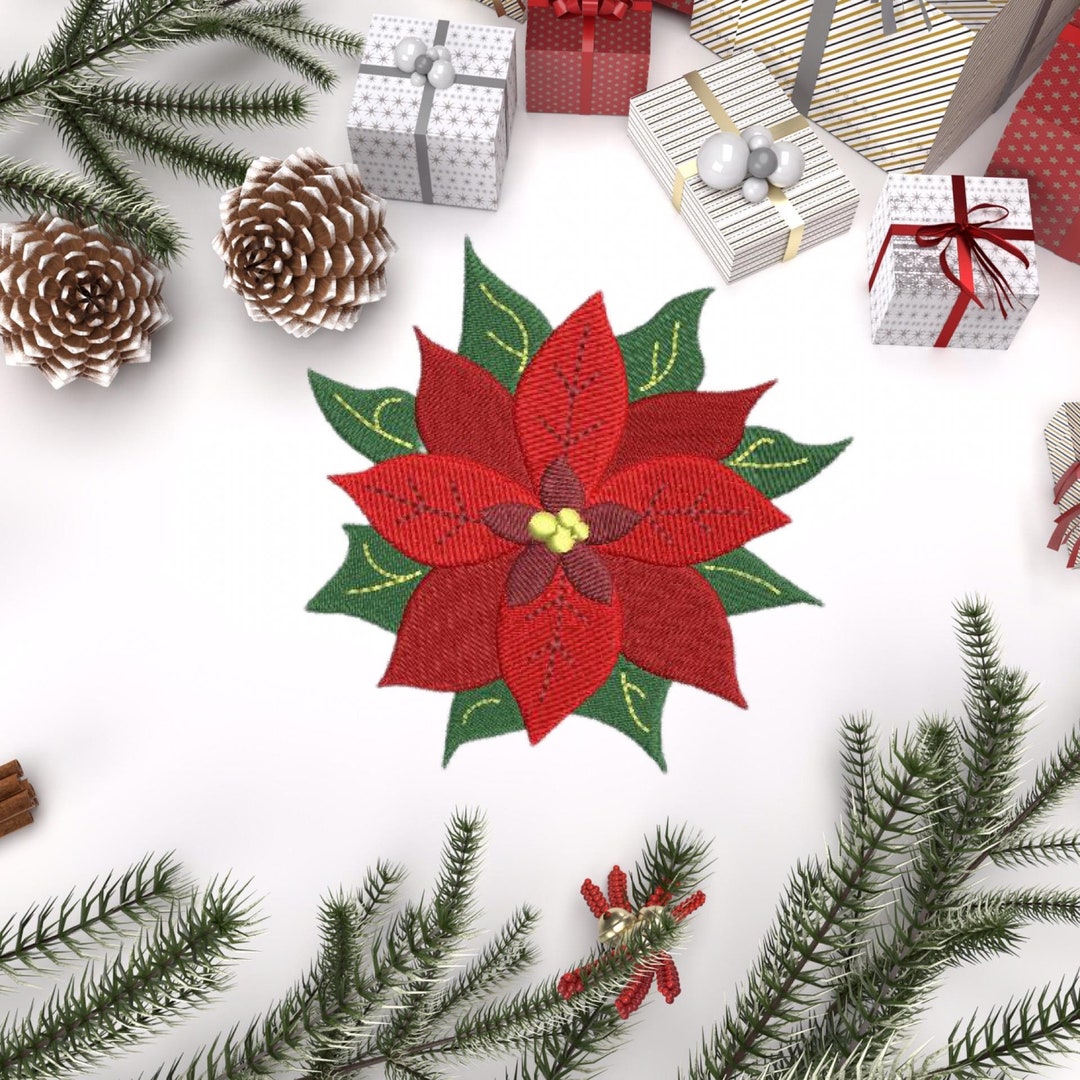Christmas Poinsettia Embroidery Design, Poinsettia Embroidery ...