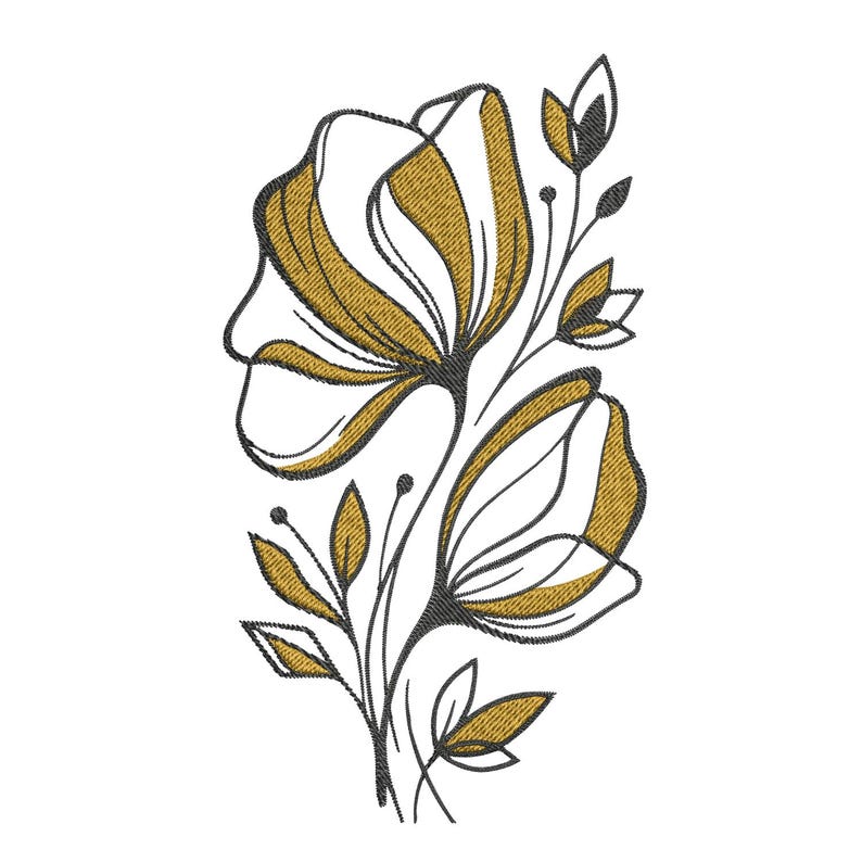 Floral Embroidery Design, Golden Flower Machine Embroidery File ...
