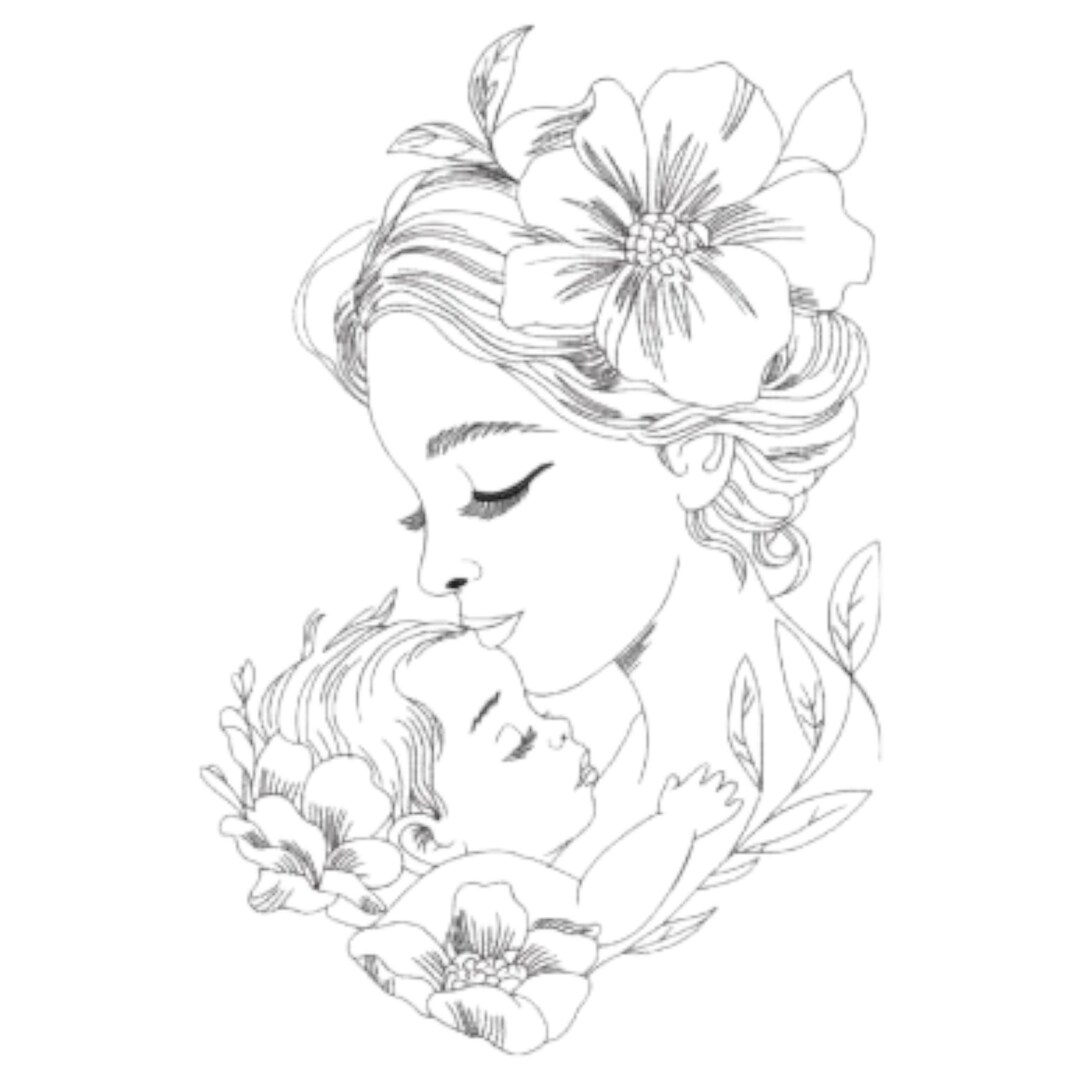 Mother and Baby Line Art Embroidery, Machine Embroidery, Mother and ...