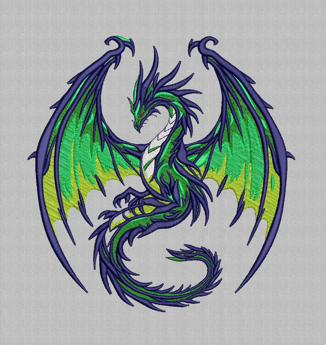 Flying Dragon, Embroidery Design, Gift for Dragon Lovers, Blue and ...