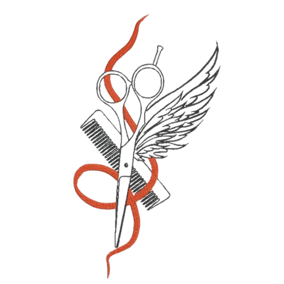 Beauty Embroidery Design, Scissors With Red Ribbon Machine Embroidery ...