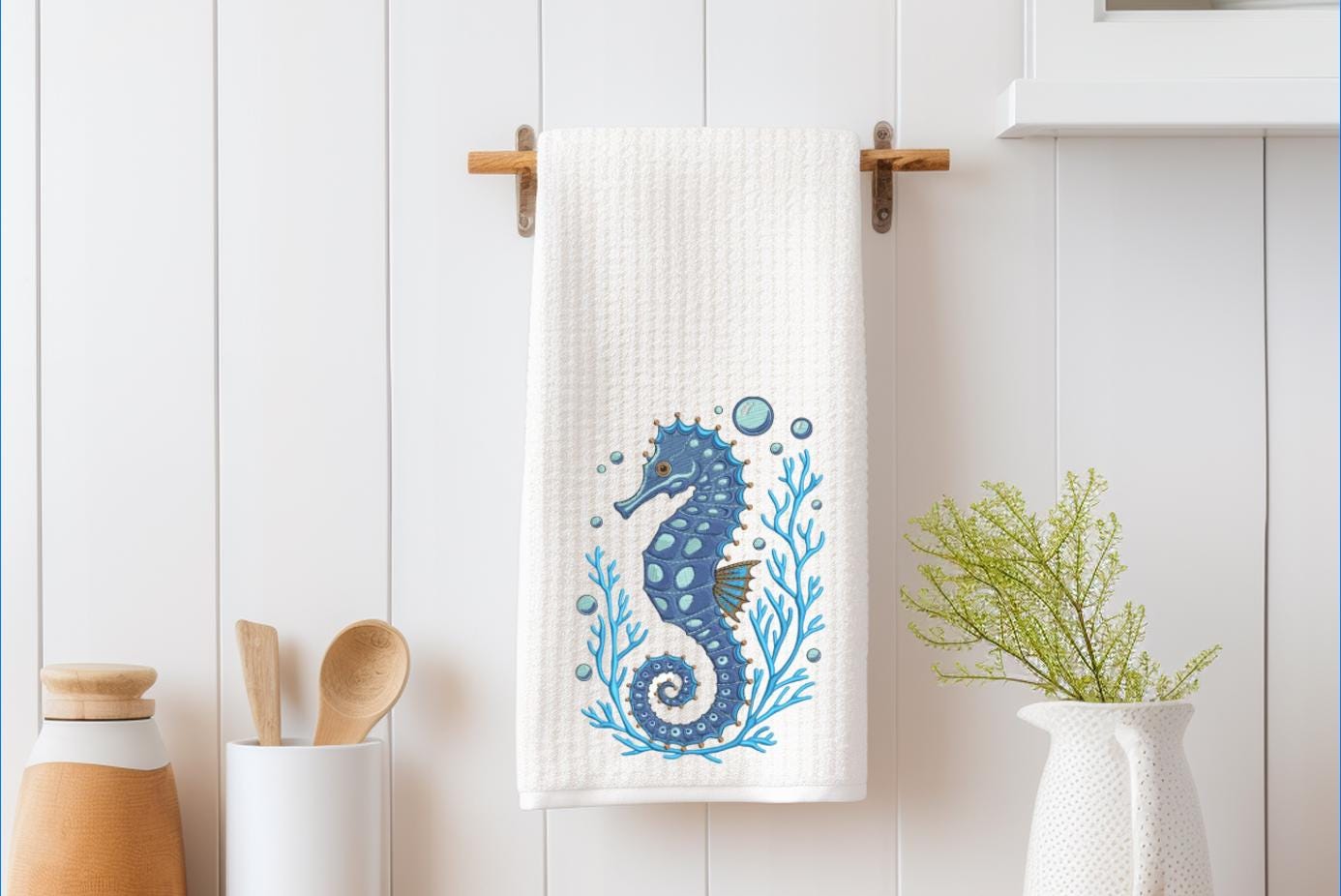Blue Seahorse, Embroidery Design, Seahorse With Coral, Coastal ...