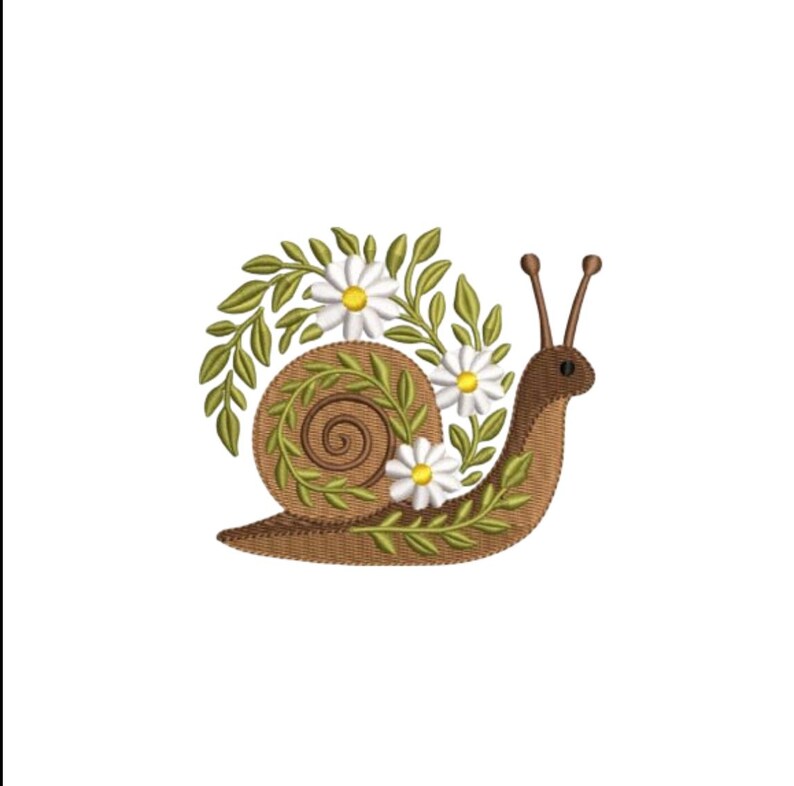 Floral Snail With Daisies, Machine Embroidery, Floral Snail Embroidery ...