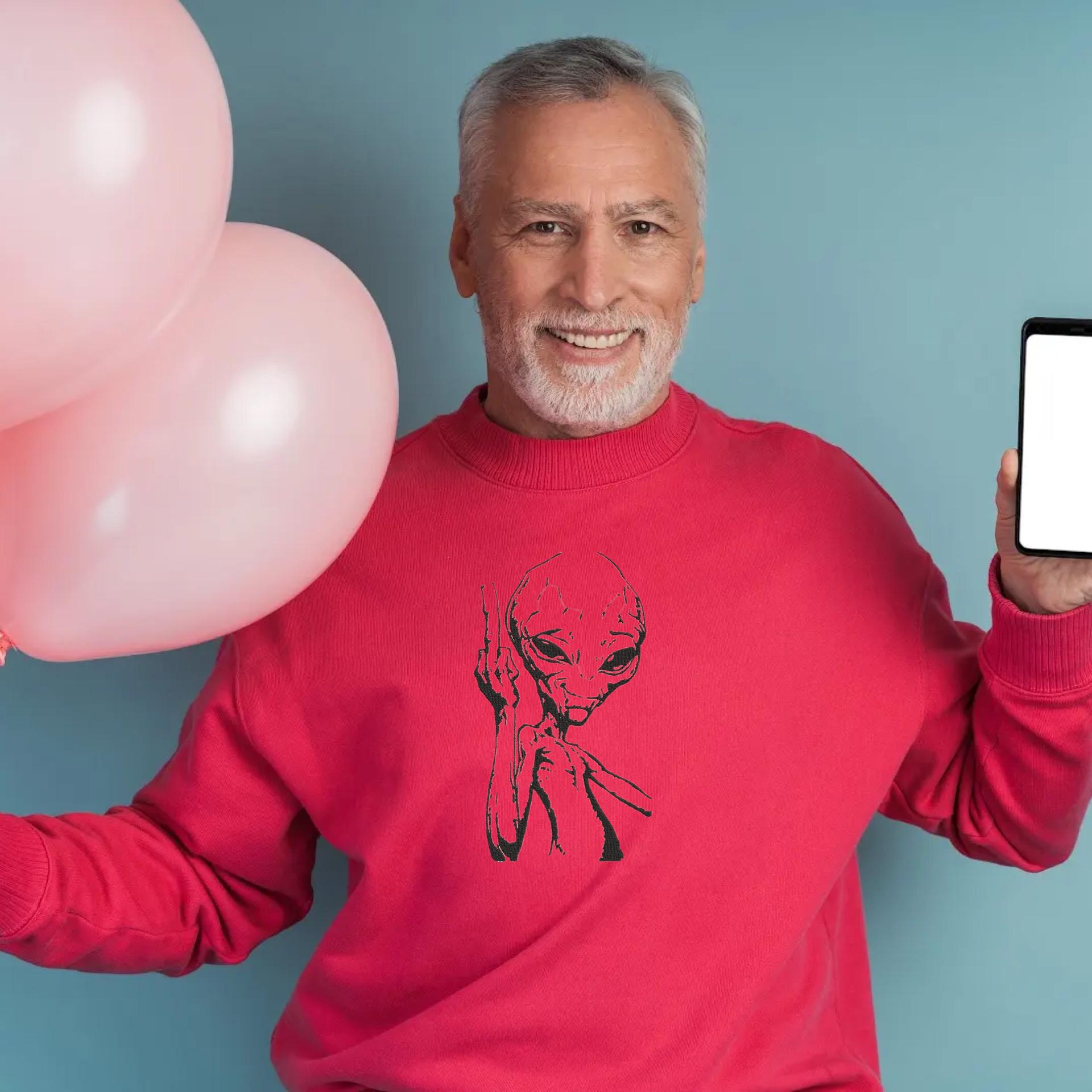 Alien With Middle Finger Embroidery Design, Fun Embroidery Design ...