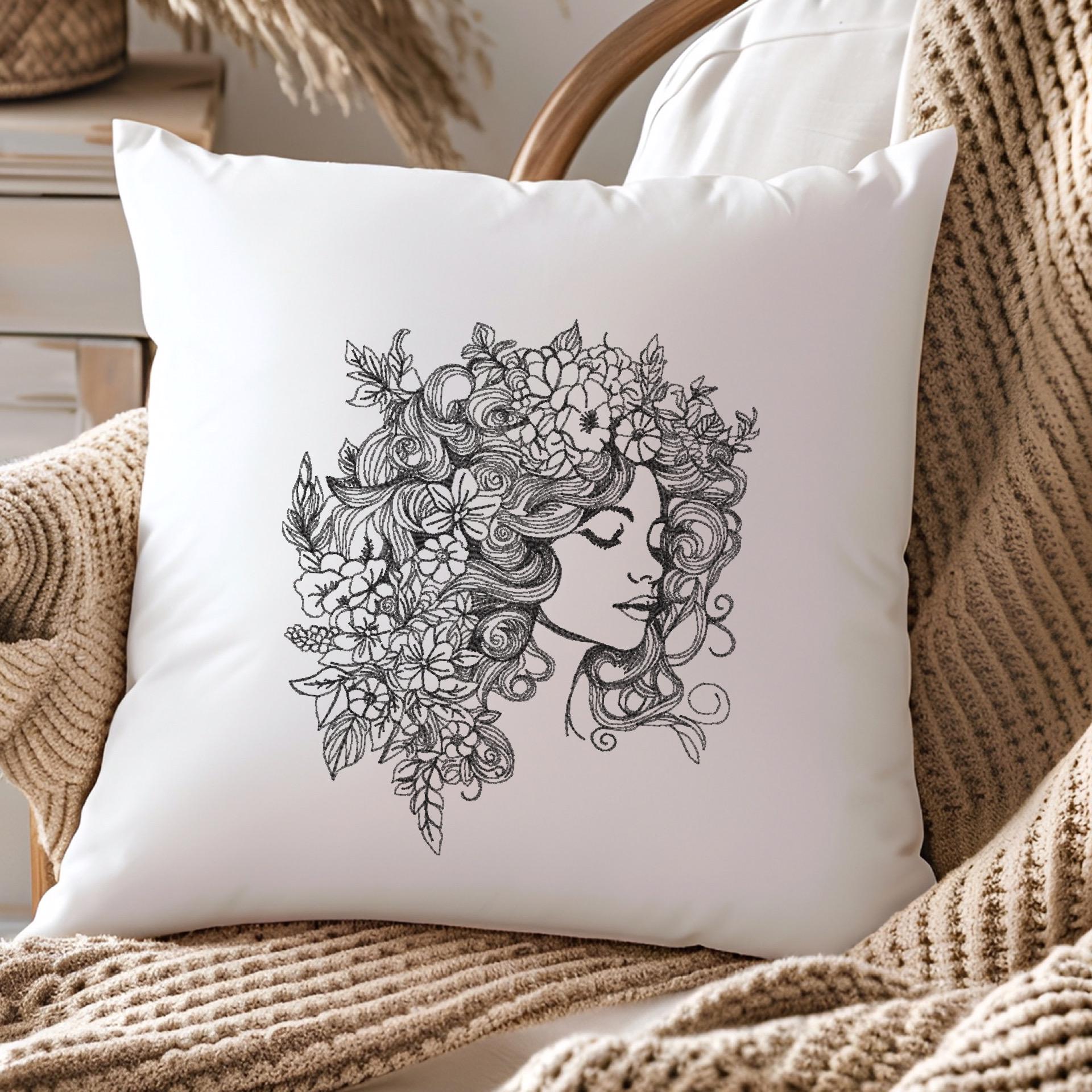 Embroidery Design Flower Lady, Flower Lady, Floral Art, Botanical Woman ...