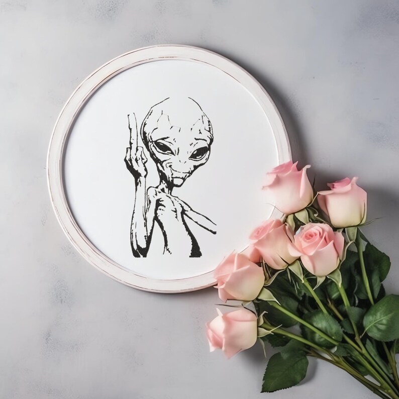 Alien With Middle Finger Embroidery Design, Fun Embroidery Design ...