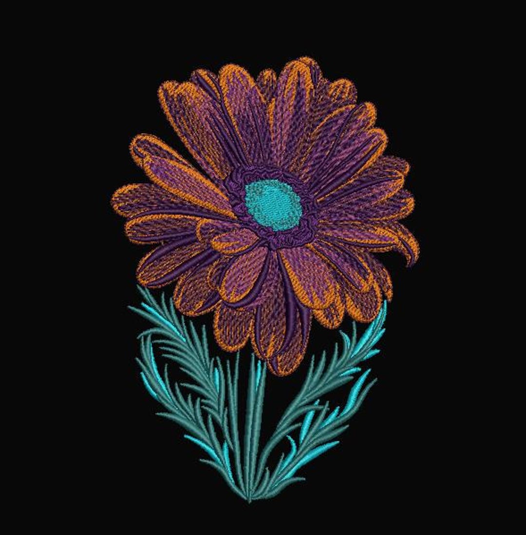 Flower Embroidery Design, Gerbera Daisy Flower Machine Embroidery ...